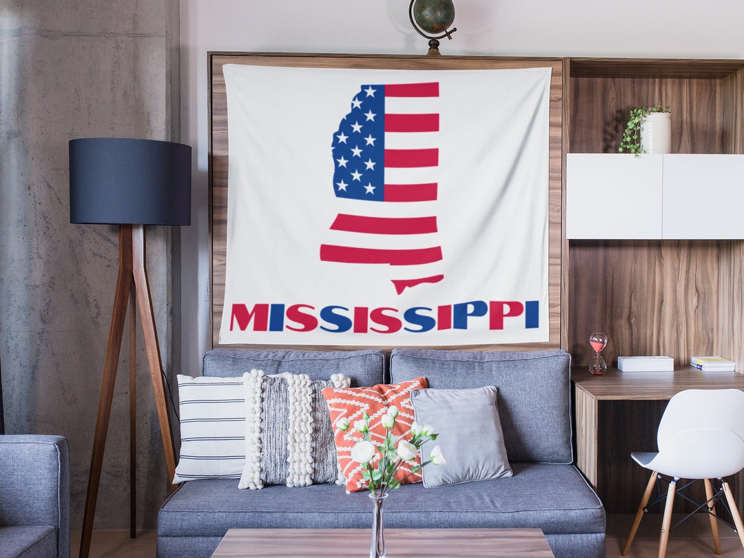 American Flag Map of Mississippi Wall Tapestry, Home Gifts for Him ...