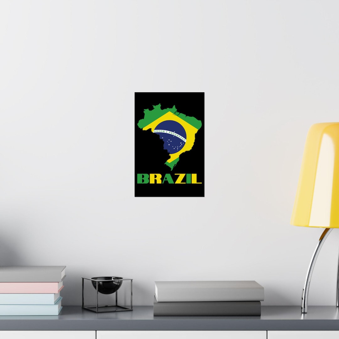 Map of Brazil Poster, Brazilian Flag Poster, Brazil Flag Matte Poster ...