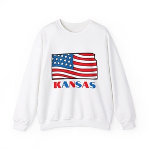 Kansas American Flag Sweatshirt, Patriotic Kansas Map Crewneck, Kansas ...