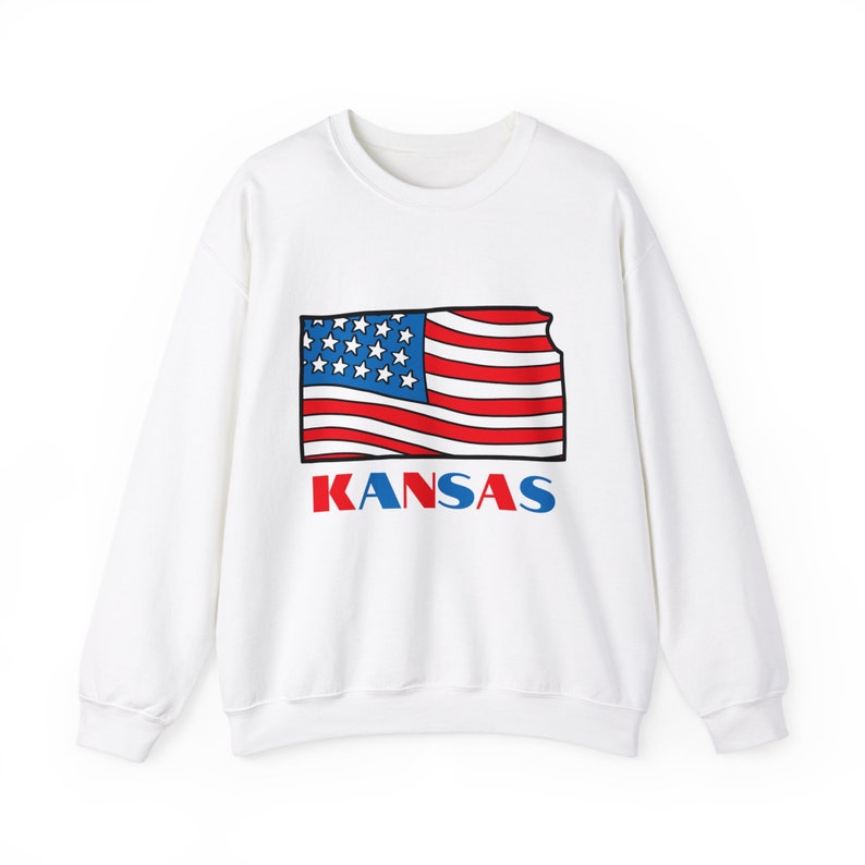 Kansas American Flag Sweatshirt, Patriotic Kansas Map Crewneck, Kansas ...