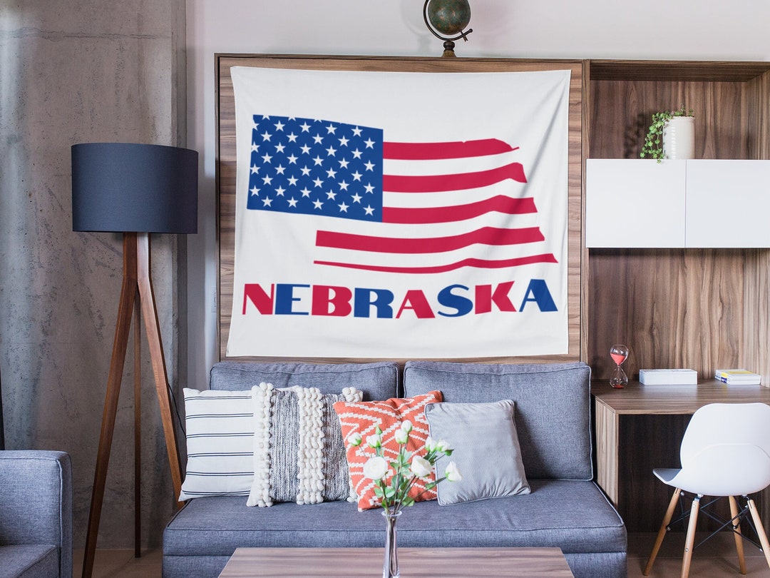 American Flag Map of Nebraska Wall Tapestry, Home Gifts for Him, Dorm ...