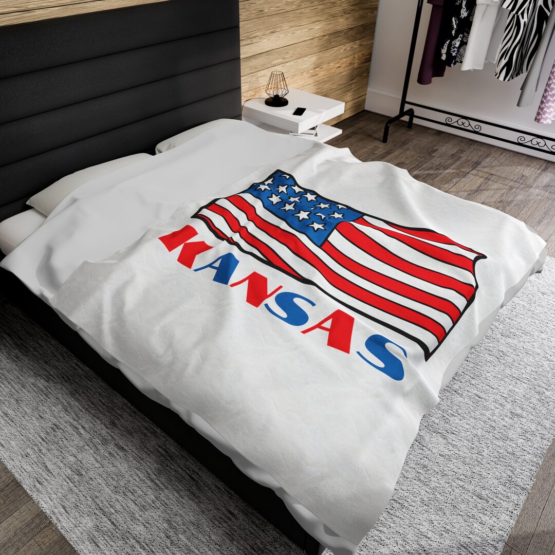 Kansas Throw Blanket, American Flag Kansas Blanket, KS Map Blanket ...