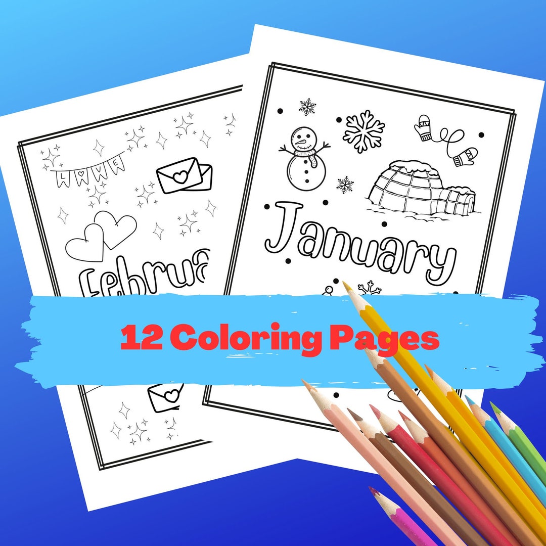 12 Printable Month Coloring Pages Worksheets for Kids: - Etsy