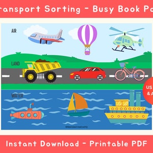 Sorting Transport Busy Book Page Air Land Water Toddlers & Preschooler ...