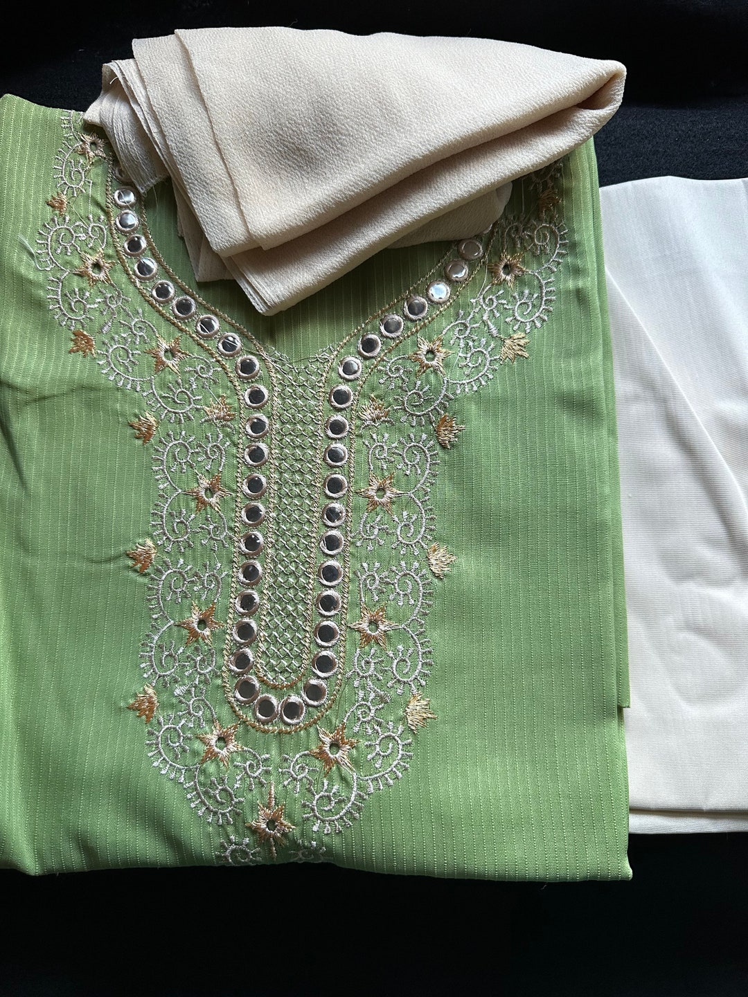 Unstitched Pastel Green Salwar Kameez Dupatta Cloth Material - Etsy