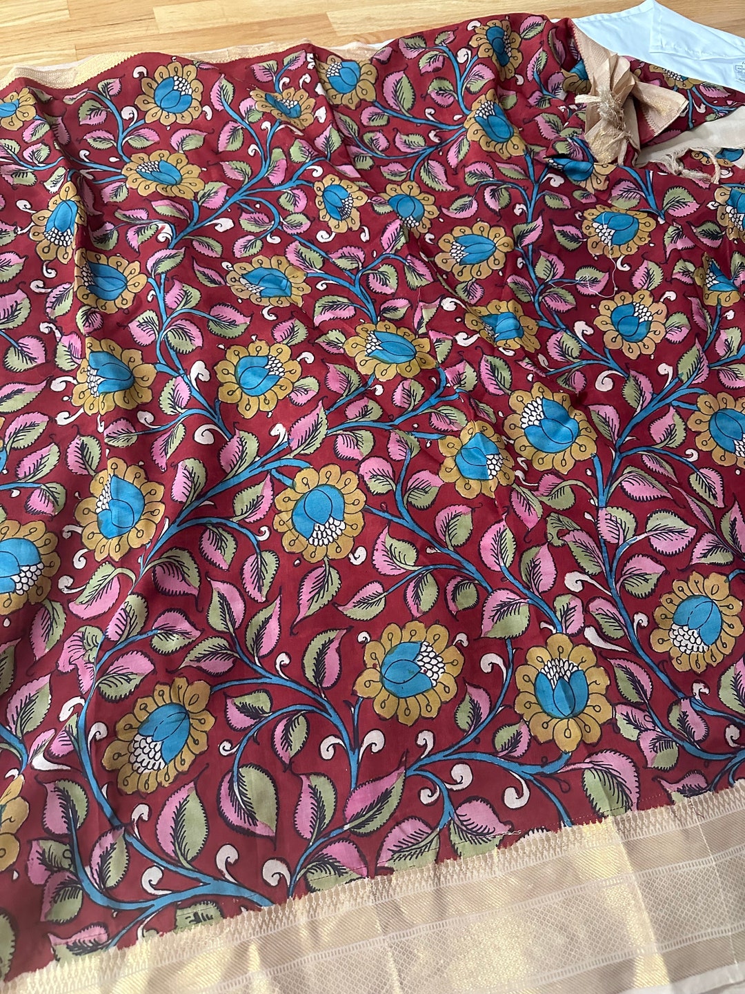 Mangalagiri Pattu Sari Pen Kalamkari Sari With Unstitched Blouse ...