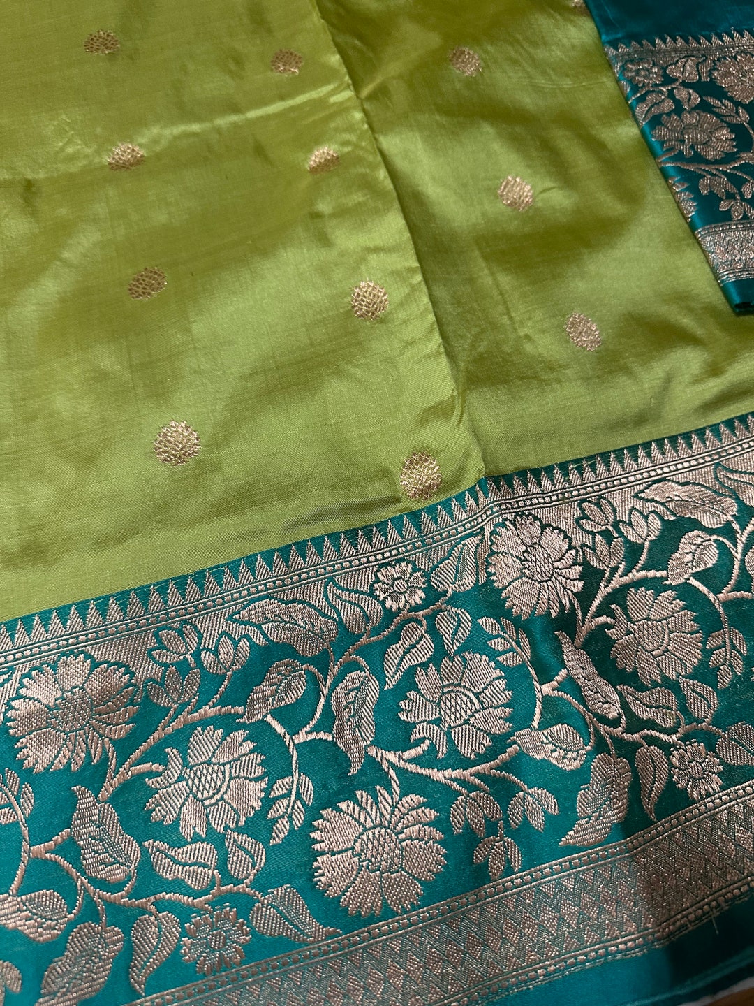Green and Blue Sari Katan Banarasi Pure Silk Sari With Body Butta Sari ...
