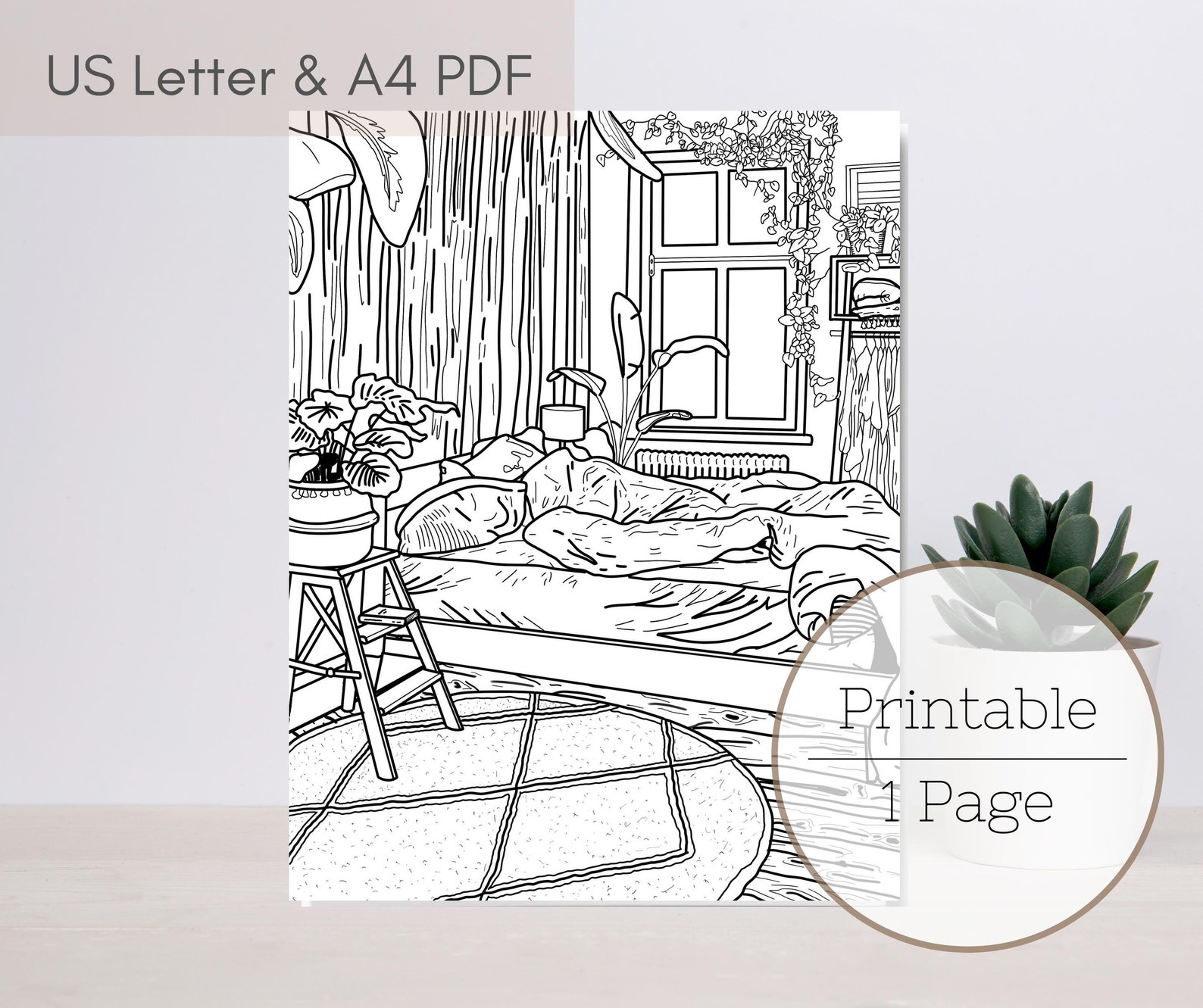 Single Coloring Page for Adults Cozy Modern Bedroom - Etsy