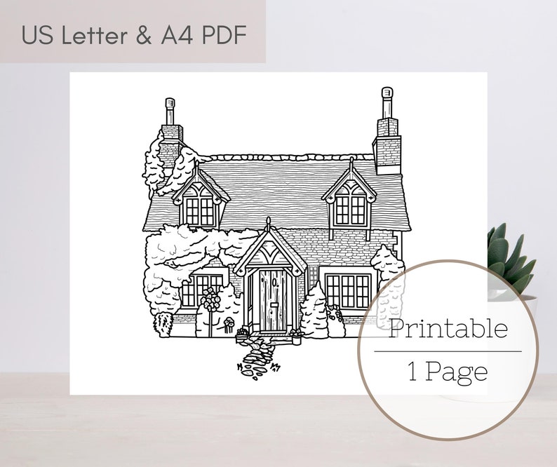 Single Coloring Page for Adults Nordic Cottage Printable - Etsy