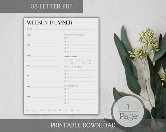 Blank Minimalistic 5 Day Printable Weekly Planner I Instant Download ...