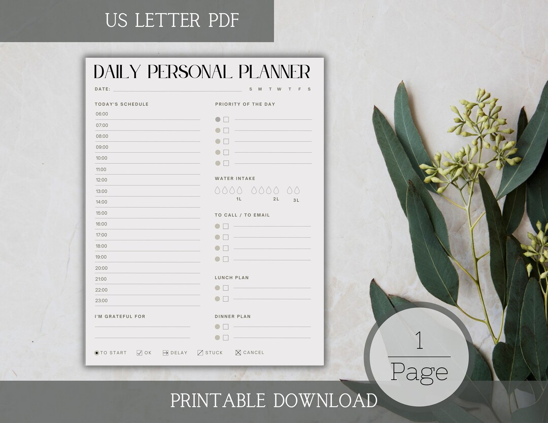 Daily Personal Planner Sheet | Minimalistic Daily Planner | Printable ...