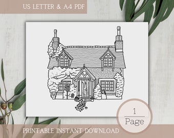 Single Coloring Page for Adults | Minimal Modern Bedroom | Printable ...