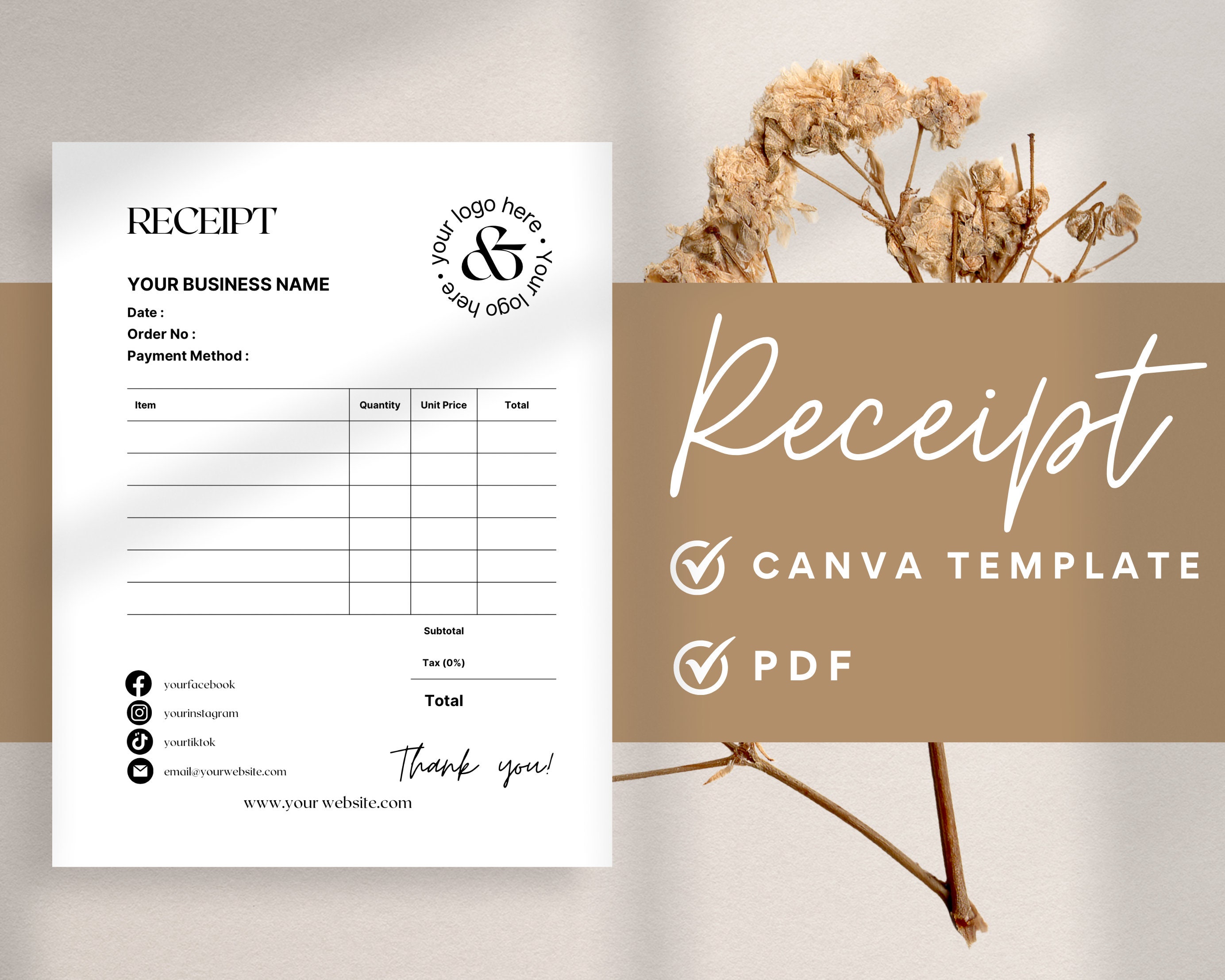 Printable Receipt Template Canva Receipt Template PDF - Etsy UK