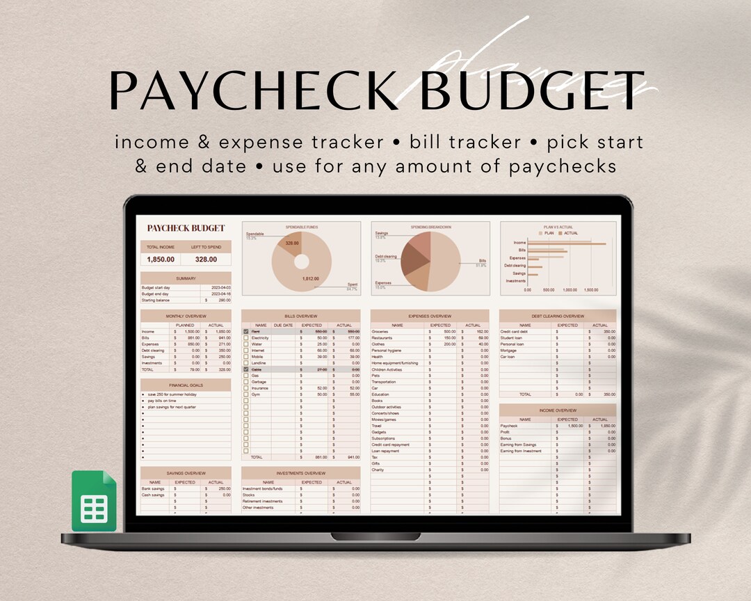 Budget by Paycheck Planner, Google Sheets Budget Planner, Budget ...
