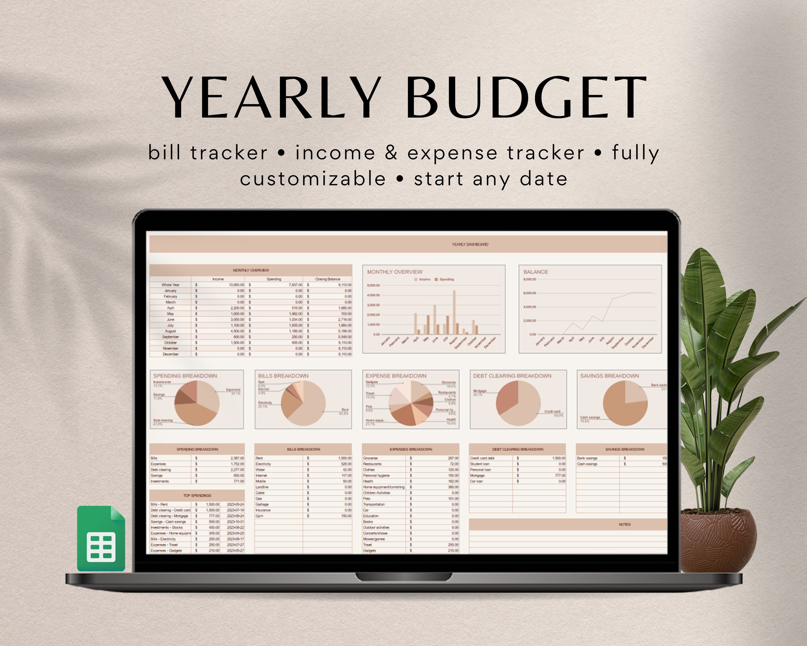 Yearly Budget Planner, Google Sheets Budget Planner, Budget Template ...