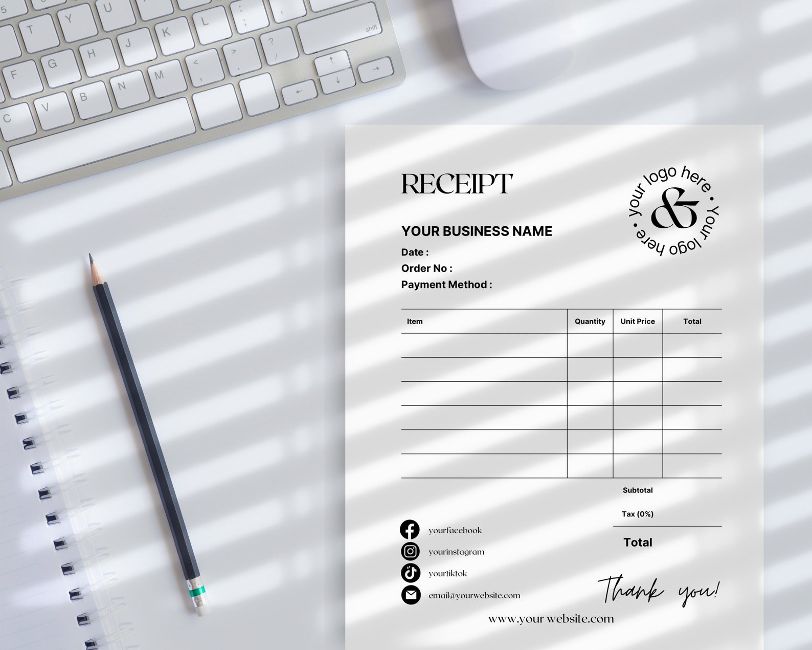 Printable Receipt Template, Canva Receipt Template, PDF Receipt ...