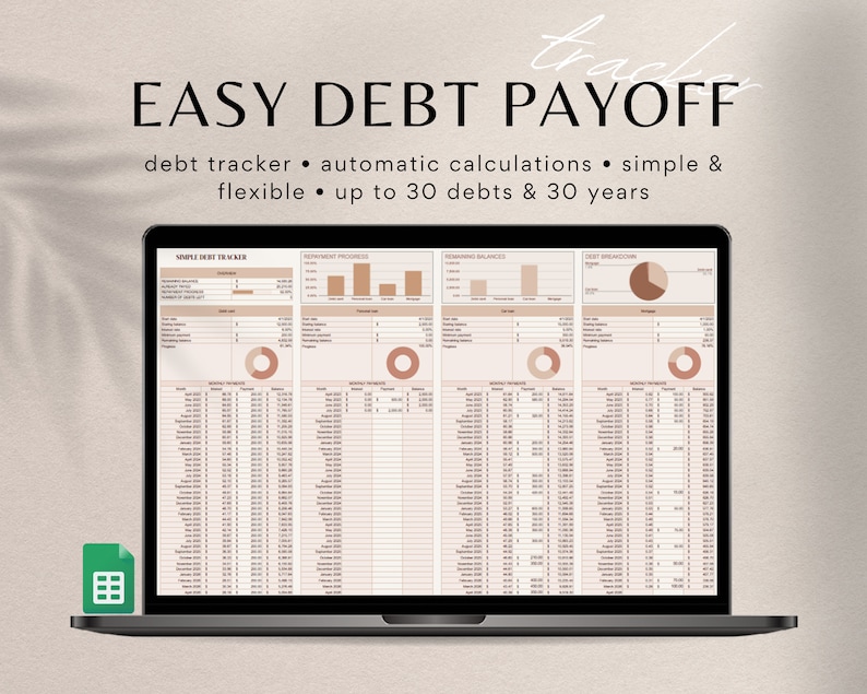 Simple Debt Payoff Tracker, Google Sheets Debt Spreadsheet, Debt ...