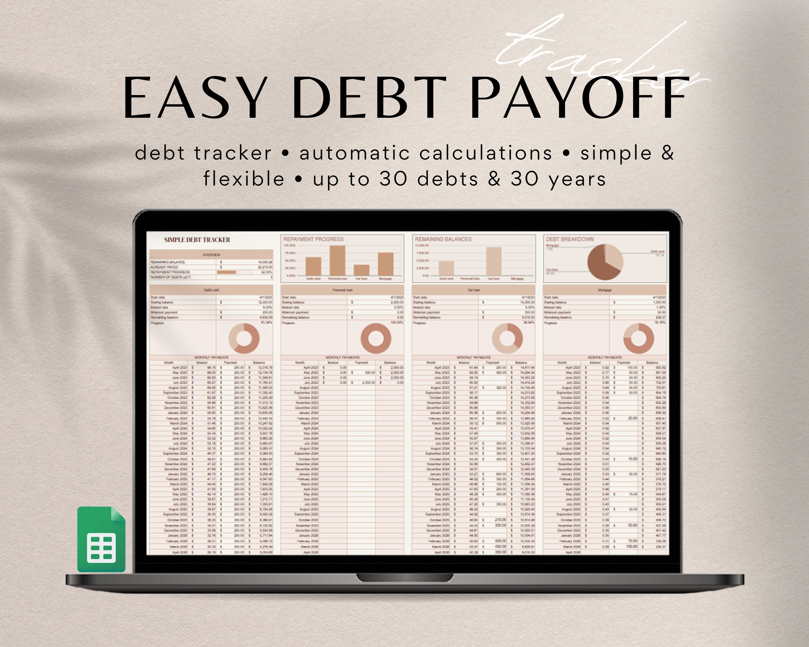 Simple Debt Payoff Tracker, Google Sheets Debt Spreadsheet, Debt ...