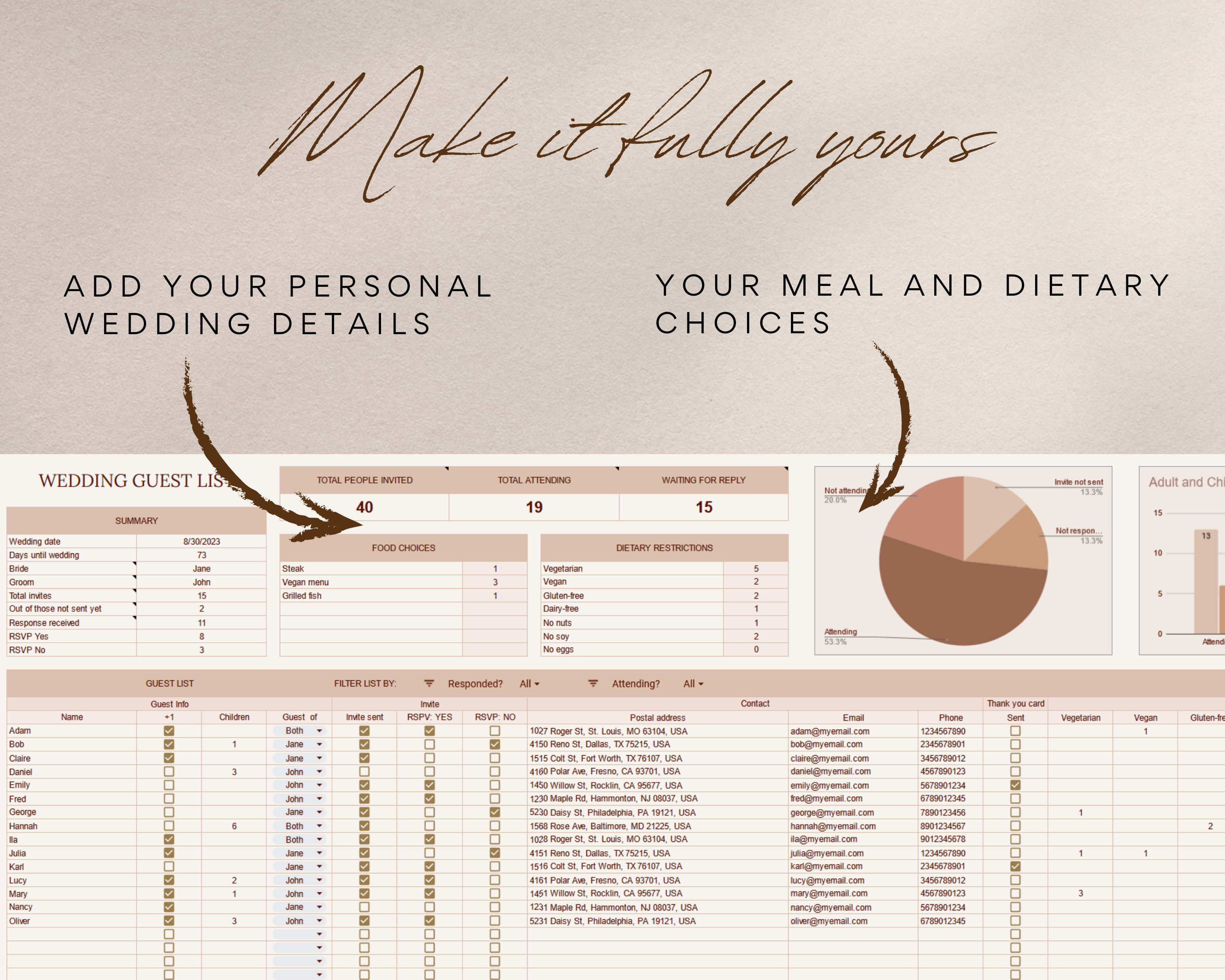 Wedding Guest Tracker for Google Sheets, Wedding Planer, Guest List ...