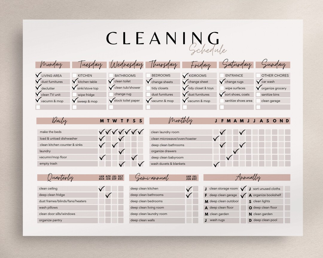 Cleaning Schedule Checklists Canva Template, Cleaning PDF, Editable PDF ...