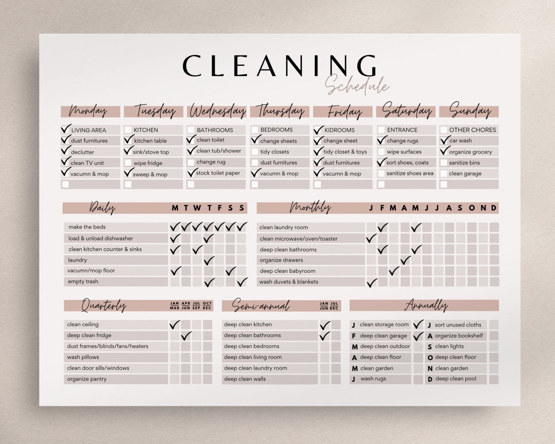 Cleaning Schedule Checklists Canva Template, Cleaning PDF, Editable PDF ...