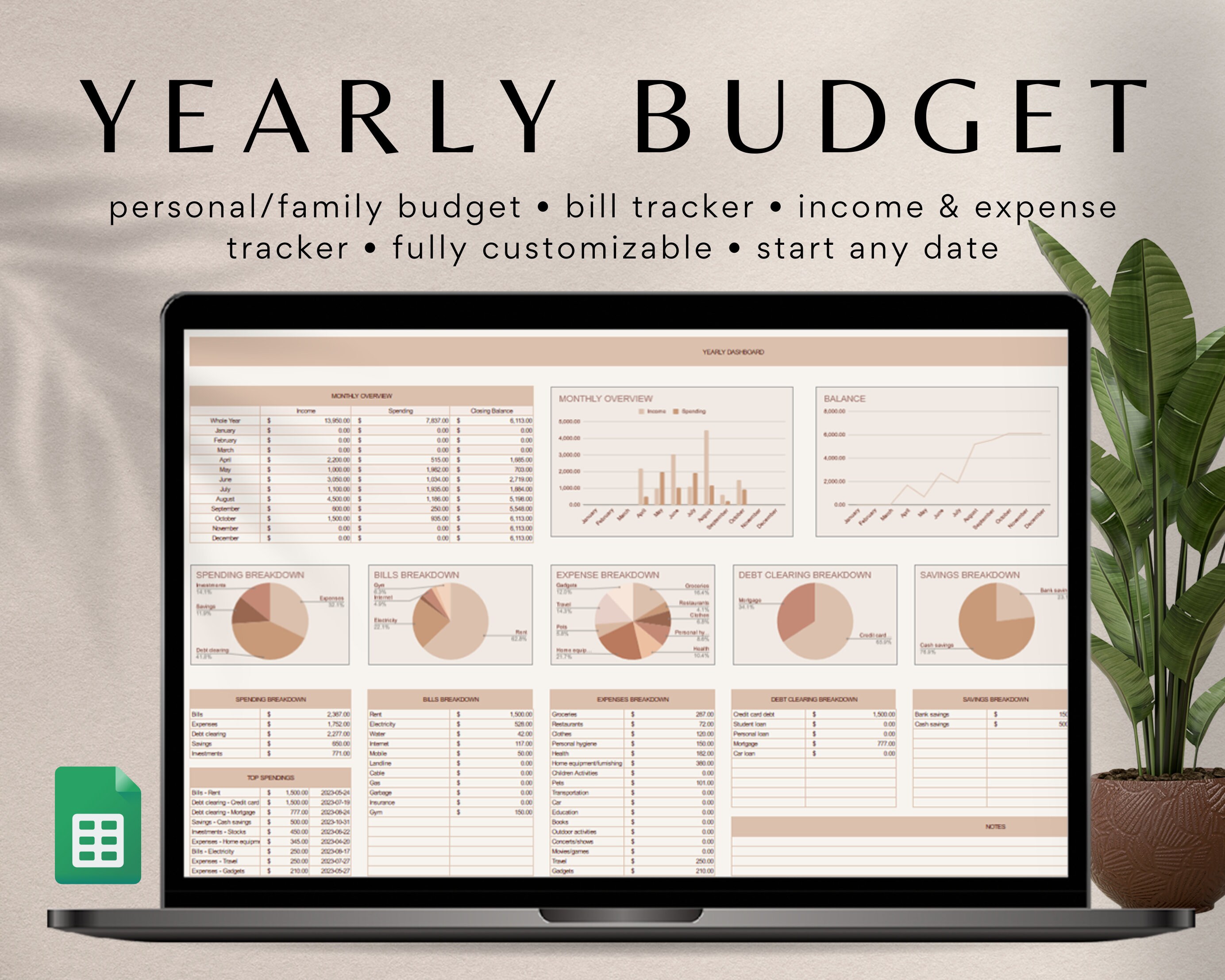 Yearly Budget Planner Google Sheets Budget Planner Budget - Etsy