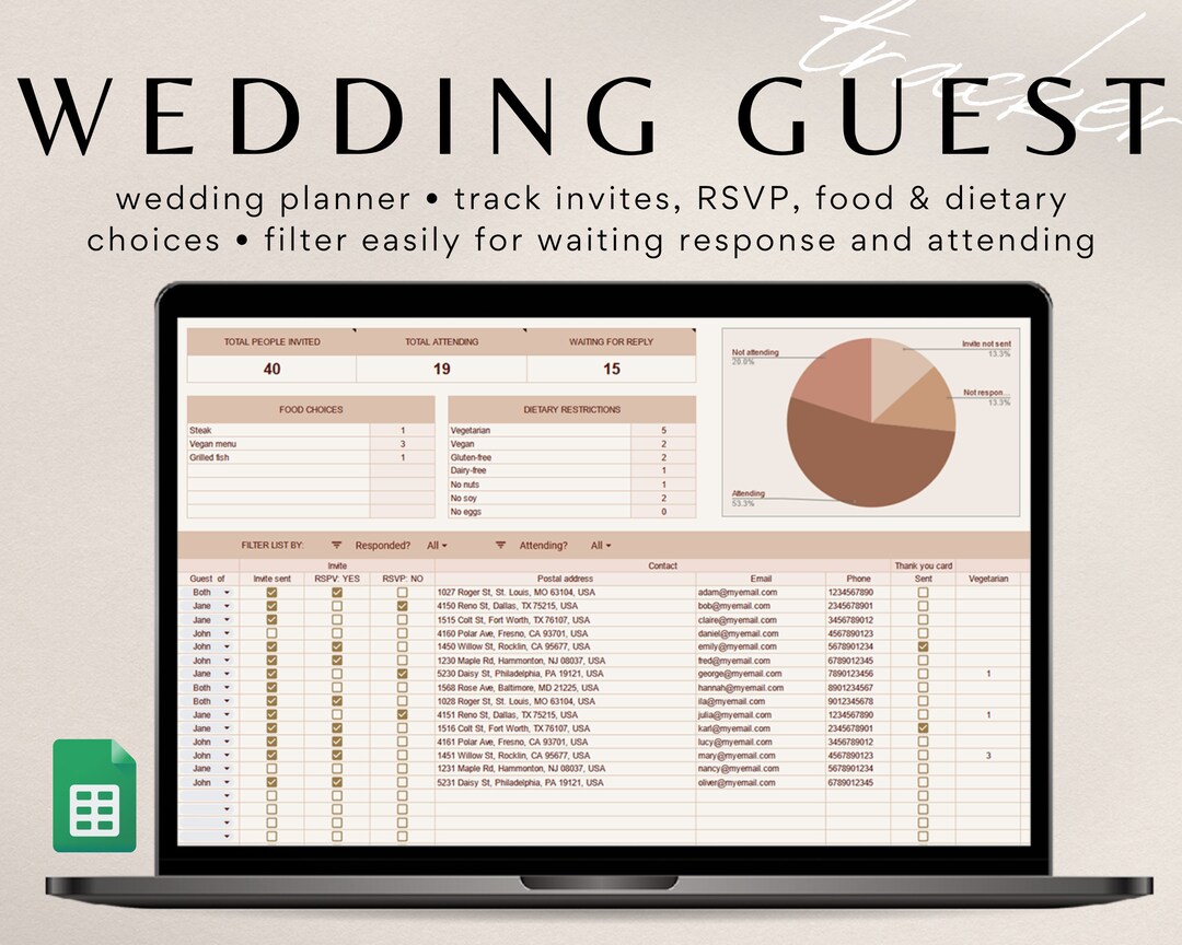 Wedding Guest Tracker for Google Sheets Wedding Planer Guest - Etsy UK