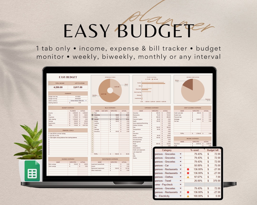 Easy Budget Planner, One Page Budget, Google Sheets Budget Planner ...