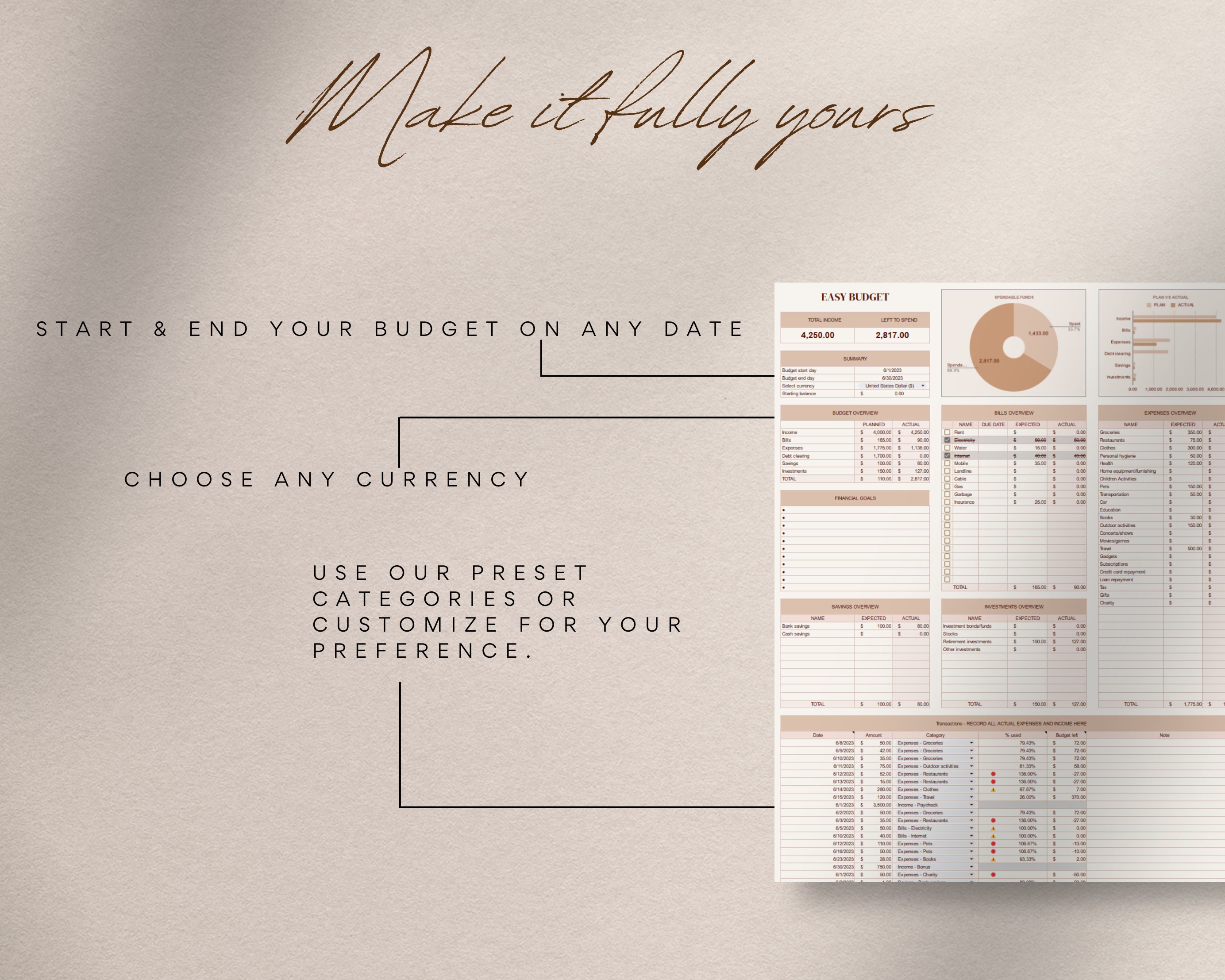 Easy Budget Planner One Page Budget Google Sheets Budget - Etsy