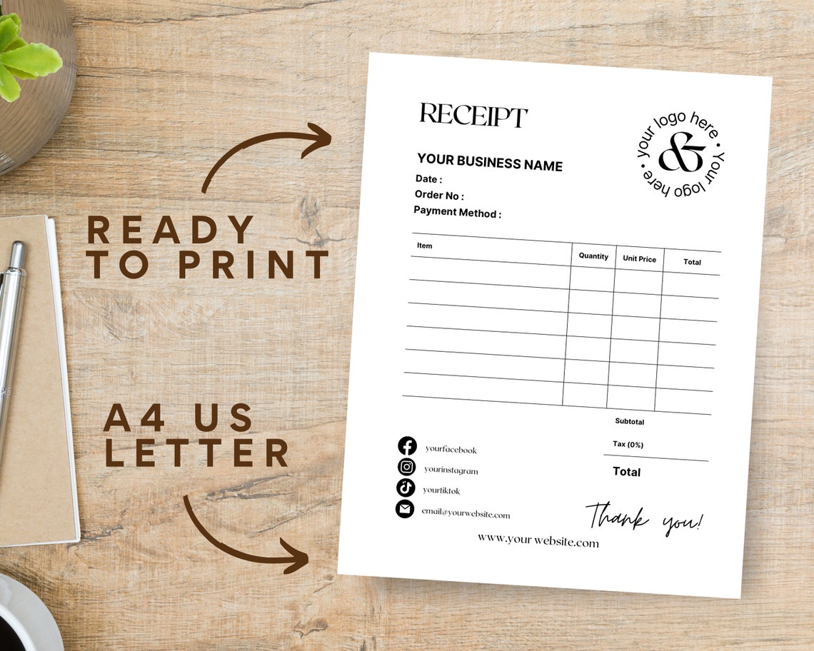 Printable Receipt Template, Canva Receipt Template, PDF Receipt ...