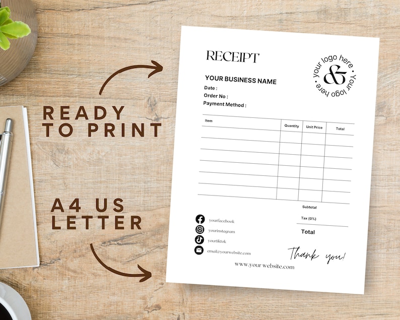 Printable Receipt Template, Canva Receipt Template, PDF Receipt ...