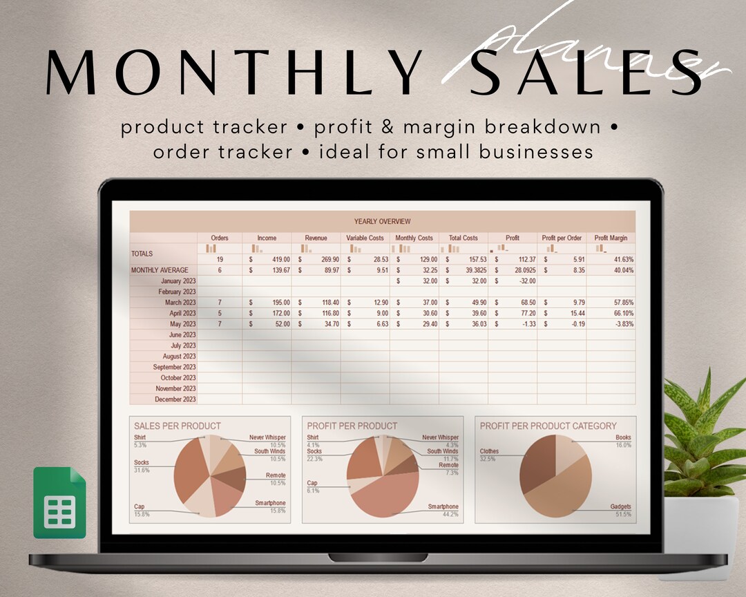 Monthly Sales Dashboard Google Sheets Sales Planner Sales - Etsy
