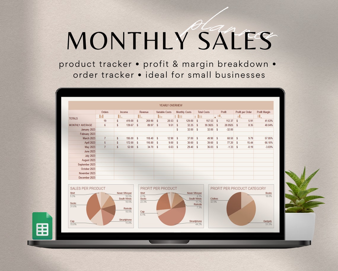 Monthly Sales Dashboard Google Sheets Sales Planner Sales - Etsy