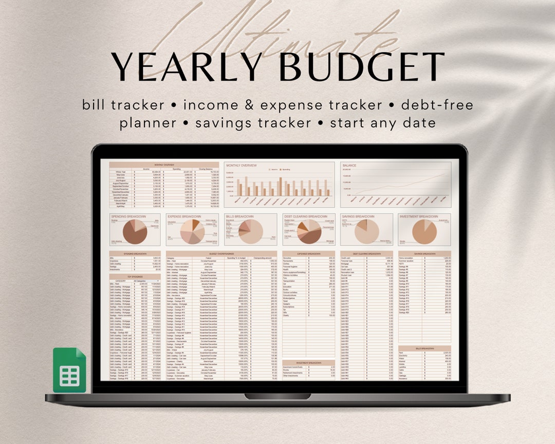 Ultimate Yearly All-in-1 Budget Planner for Google Sheets, Annual ...