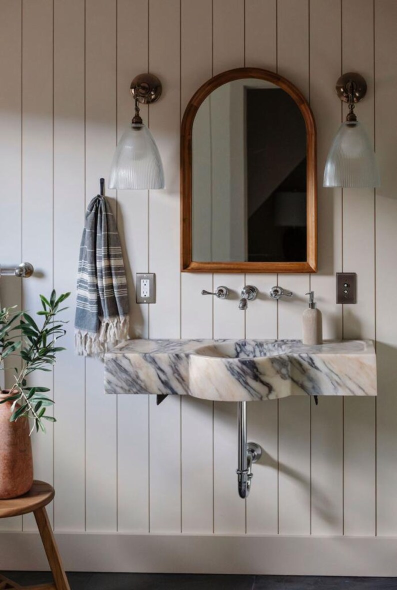 Calacatta Violet Marble Sink, Wall Mounted Marble Vanity, Natural Stone ...