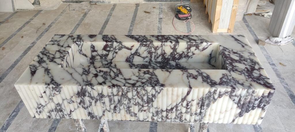 Custom Calacatta Violet Marble Sink, Wall Mounted Marble Sink, Large ...