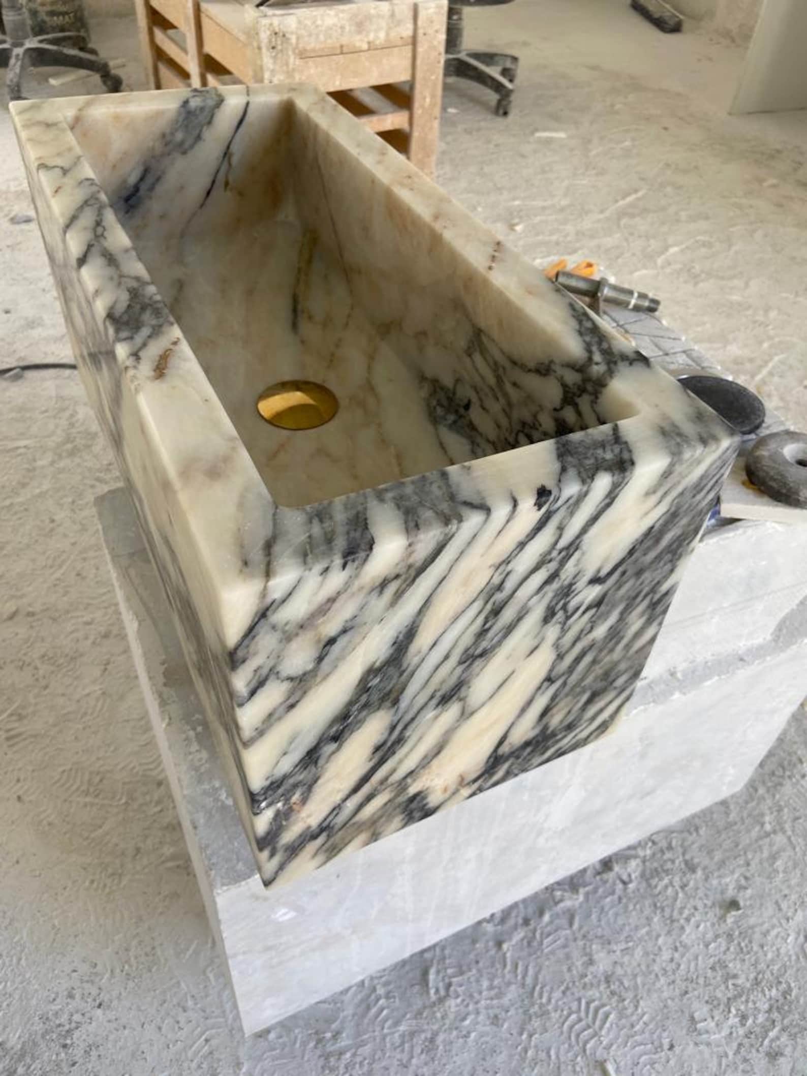 Calacatta Violet Marble Sink Basin, Handmade Marble Vanity, Custom ...