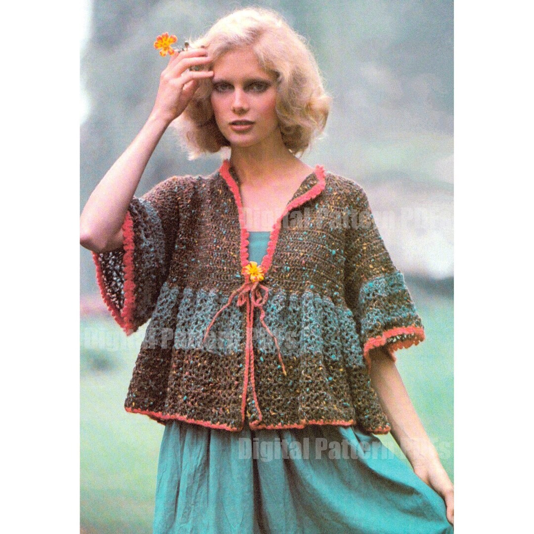 Combing Jacket Crochet Pattern, Smock Top, Loose Sweater 1970s Digital ...
