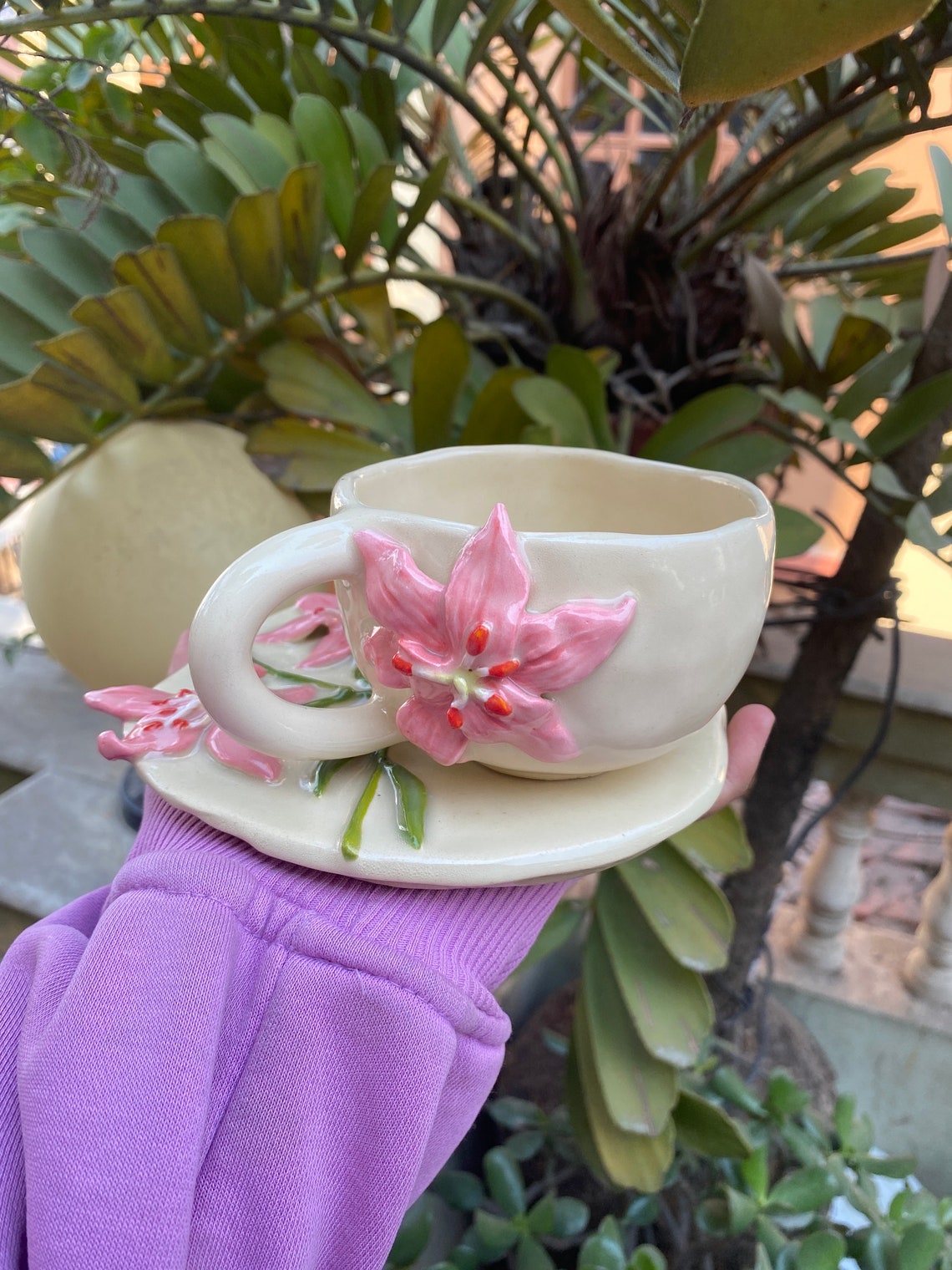 Lily Themed Cup and Saucer| Handmade Custom Flower Cup Set | Ceramic ...