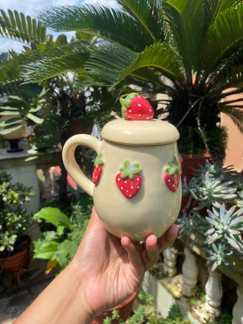 Strawberry Tumbler Big 450ml Ceramic Cup Handmade Strawberry Cup ...
