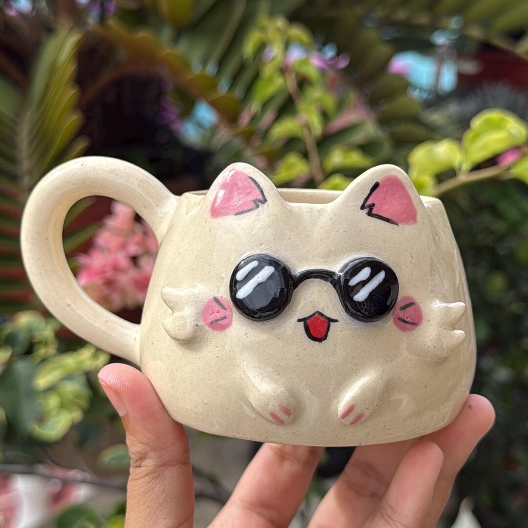Handmade Cat Ceramic Cup | Anime Character Inspired Cup - Etsy