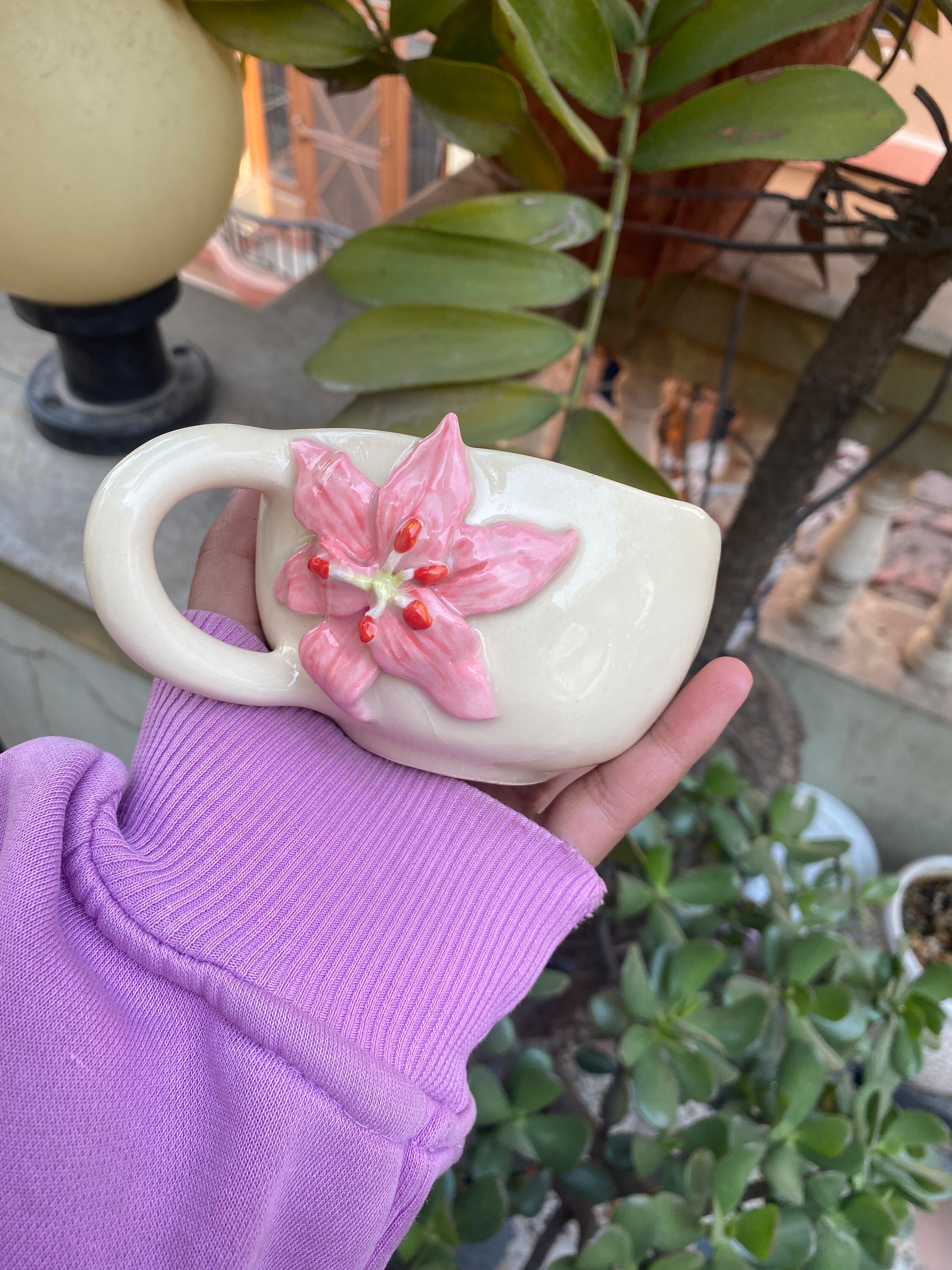 Lily Themed Cup and Saucer| Handmade Custom Flower Cup Set | Ceramic ...