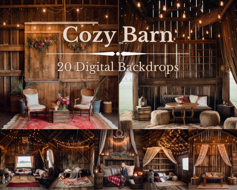 20 Cozy Barn Digital Backdrops, Farmhouse Digital Backdrop Overlays ...
