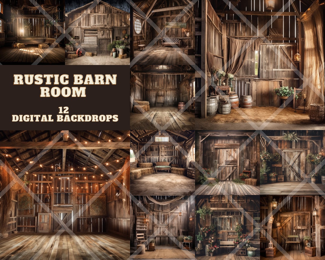 Warm Rustic Barn Room - 12 Digital Backdrops, Maternity Boudoir Digital ...