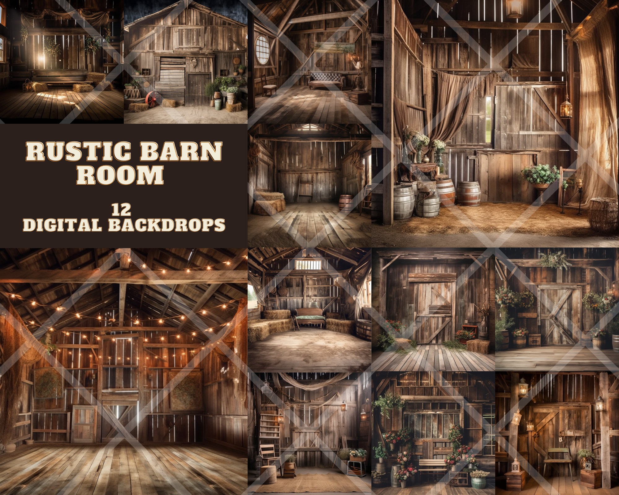 Warm Rustic Barn Room - 12 Digital Backdrops, Maternity Boudoir Digital ...
