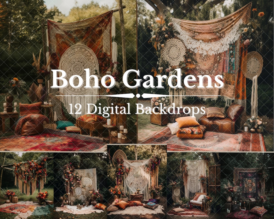 Lively Boho Gardens - 12 Digital Backdrops, Maternity Boudoir Digital ...