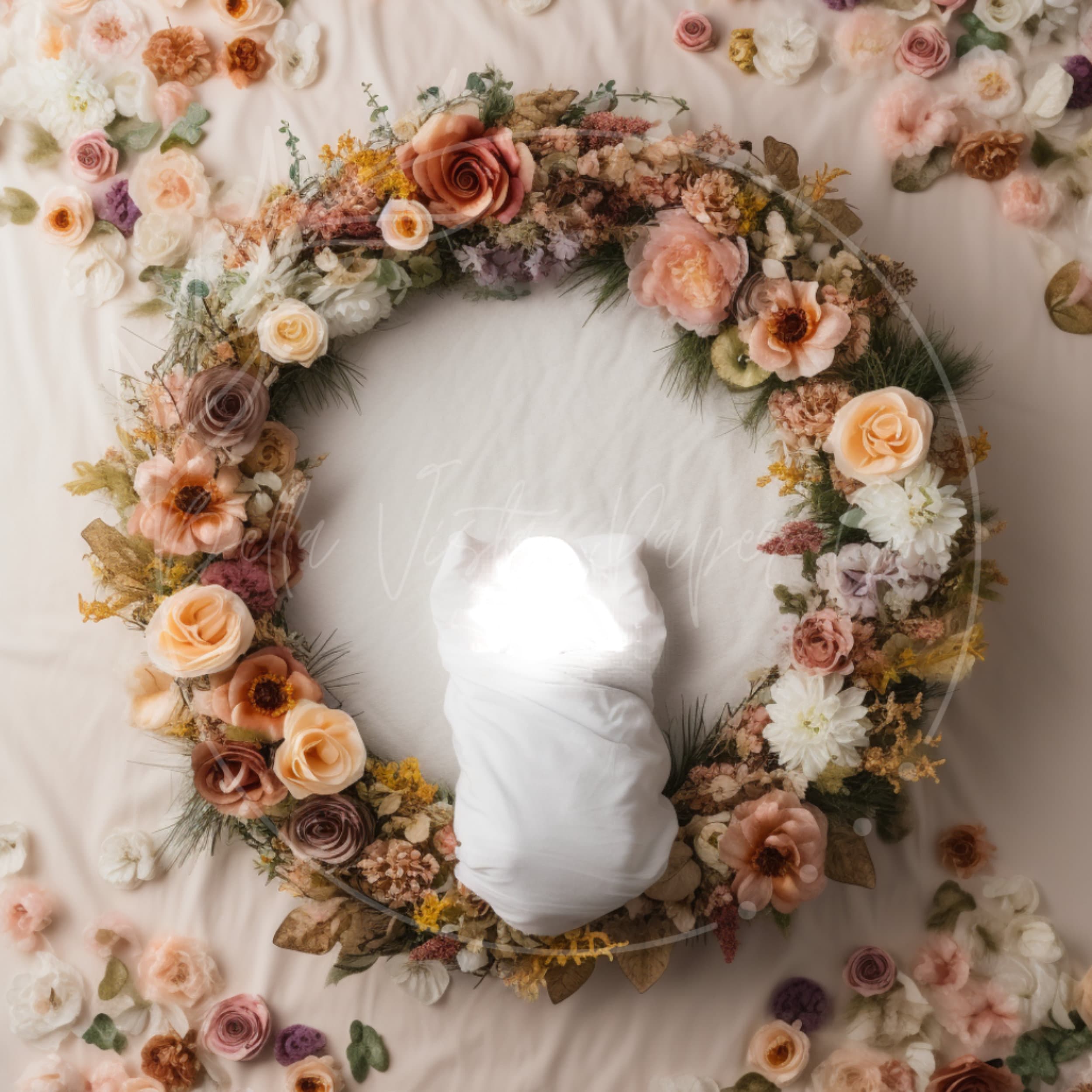 Newborn Face Insert, Digital Backdrop, Floral Boho, Digital Background ...