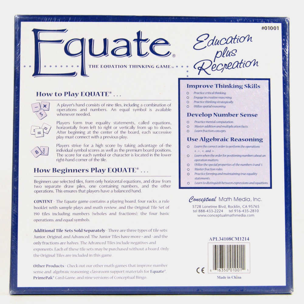 Equate. the Equation Thinking Game. Factory Sealed From 1996 - Etsy