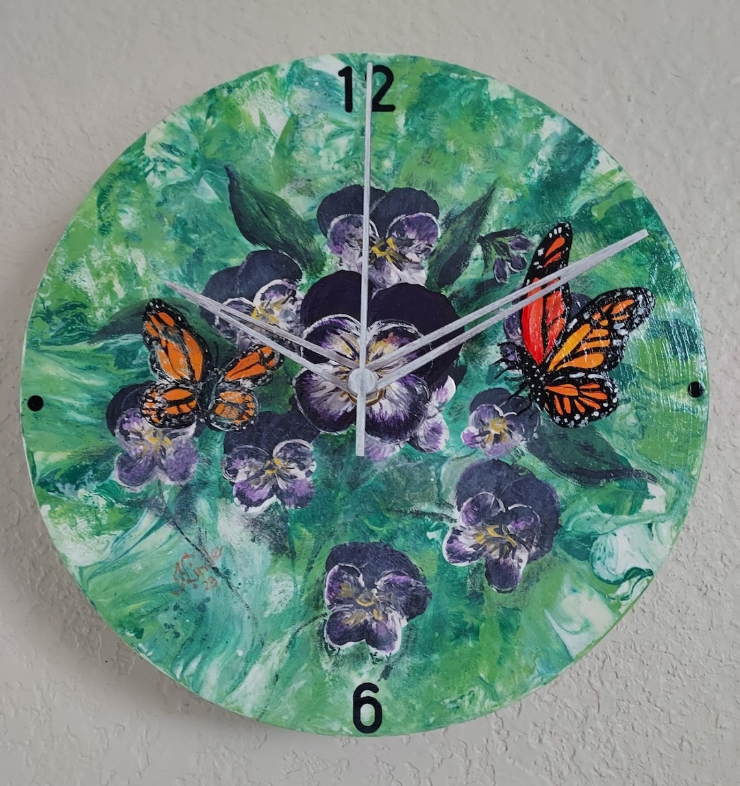 Monarch and Pansies Clock With Quartz Movement - Etsy