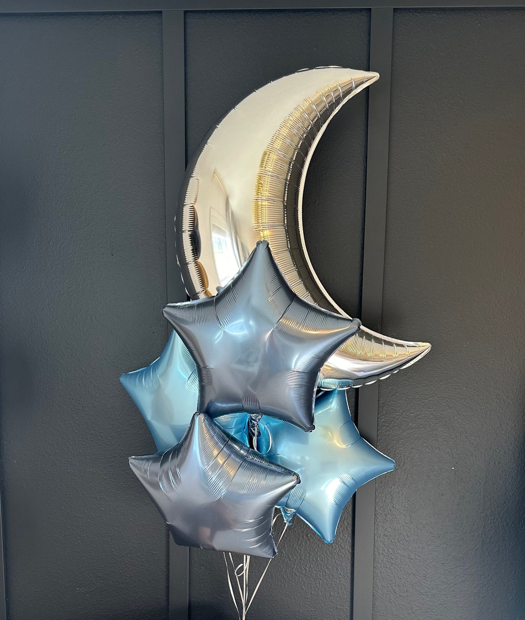 Moon and Star Balloons, Crescent Moon Balloon, Blue Stars, Baby Shower ...